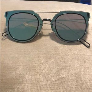 Accessories | Unique Blue Reflective Lens And Black Sunglasses | Poshmark